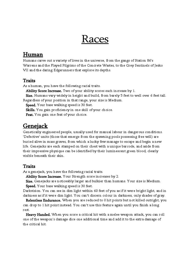 Races | PDF | Cyborg | Human