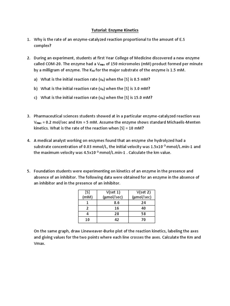 Chemical Kinetics Tutorial | PDF