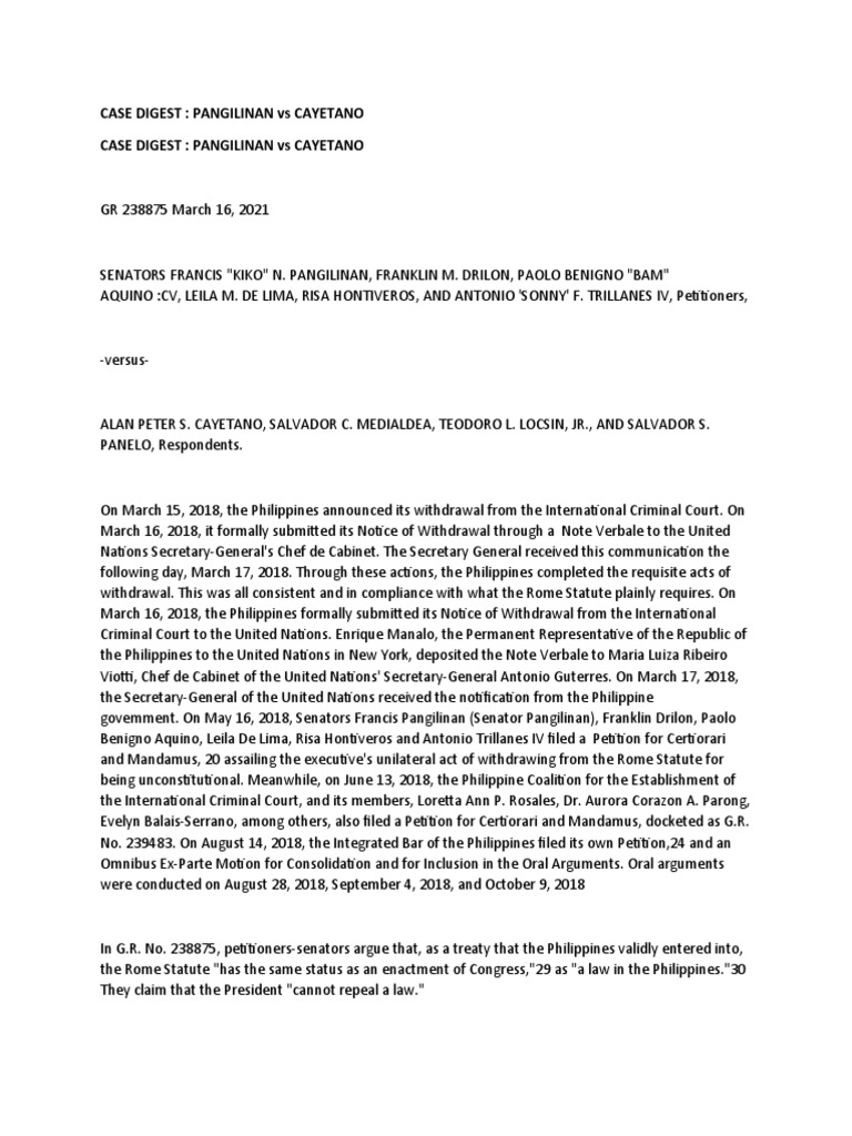 Pangilinan vs Cayetano Case Digest | PDF | Law