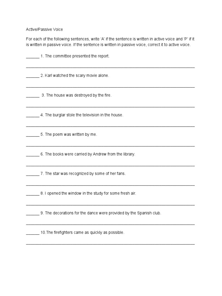 ActiveVoiceandPassiveVoicePracticeWorksheet 1 | PDF