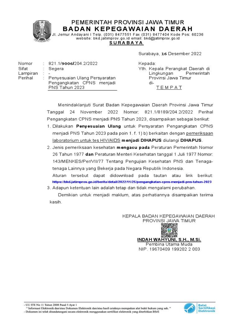 Penyesuaian Persyaratan Pengangkatan PNS 2023 - Sign | PDF