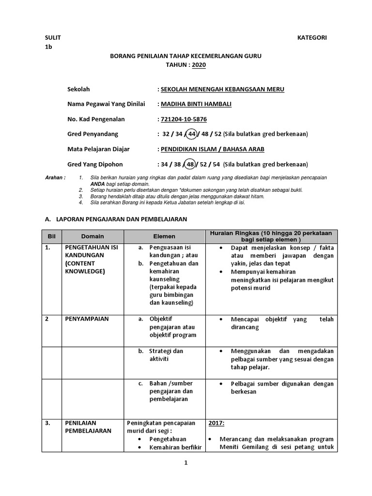 Borang Penilaian Tahap Dg48-Madiha Hambali | PDF