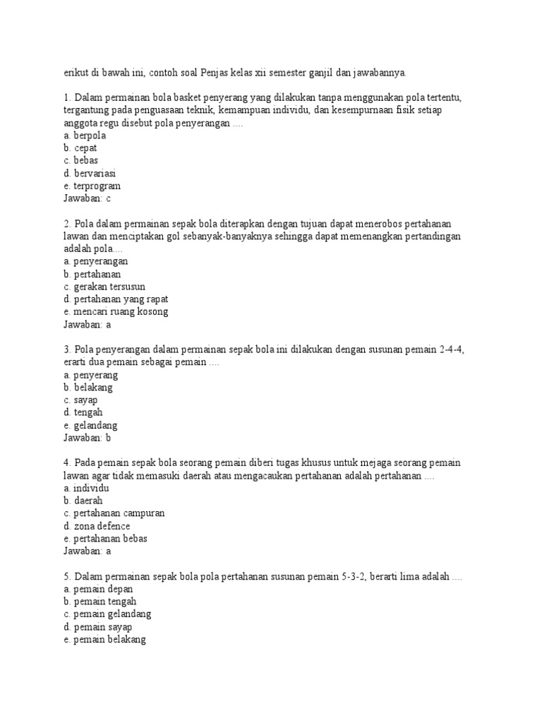 Contoh Soal Pjok Kls 12 | PDF | Olahraga & Rekreasi