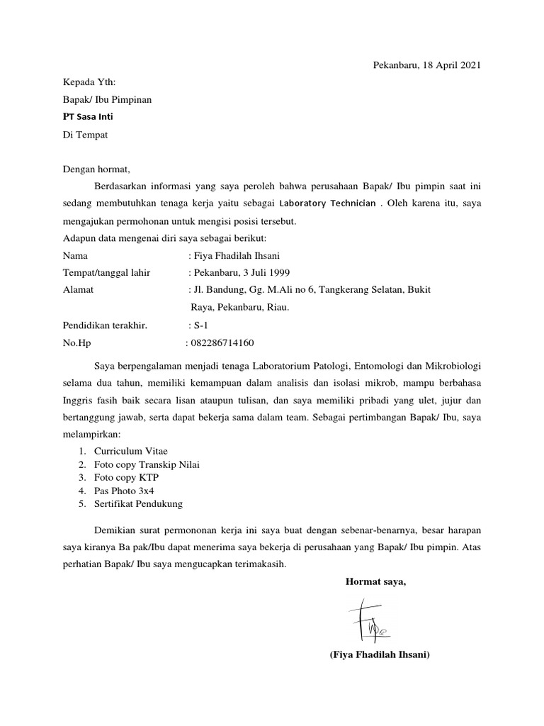 Fiya Fhadilah Ihsani - PT Sasa Inti | PDF