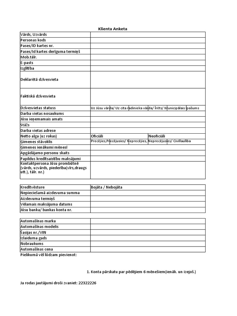 Klienta Anketa | PDF