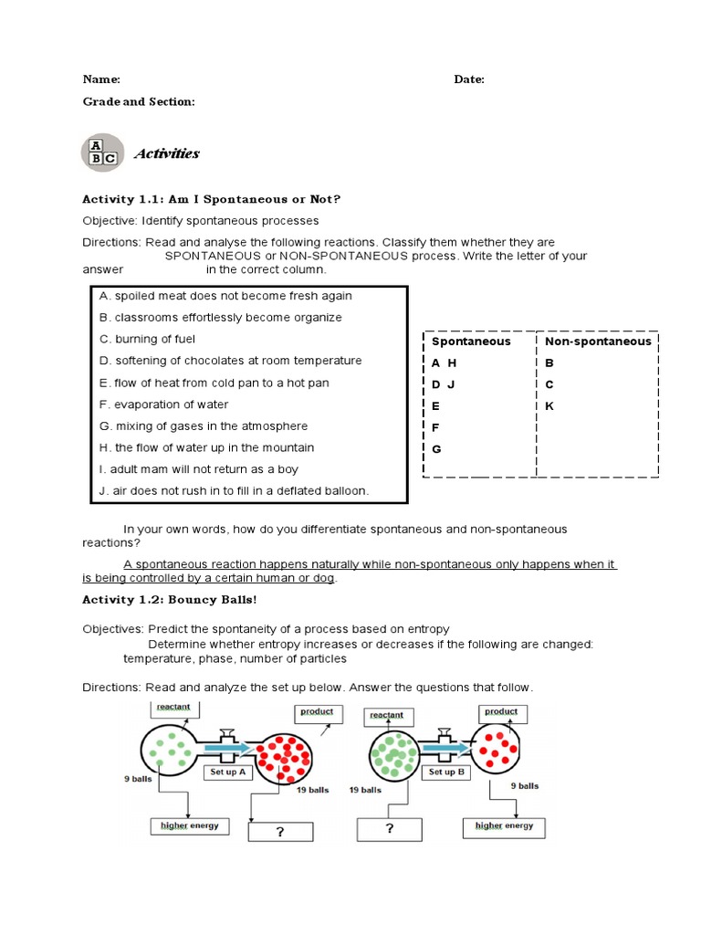 Activity-Spontaneous Reactions | PDF | Chemical Reactions | Entropy