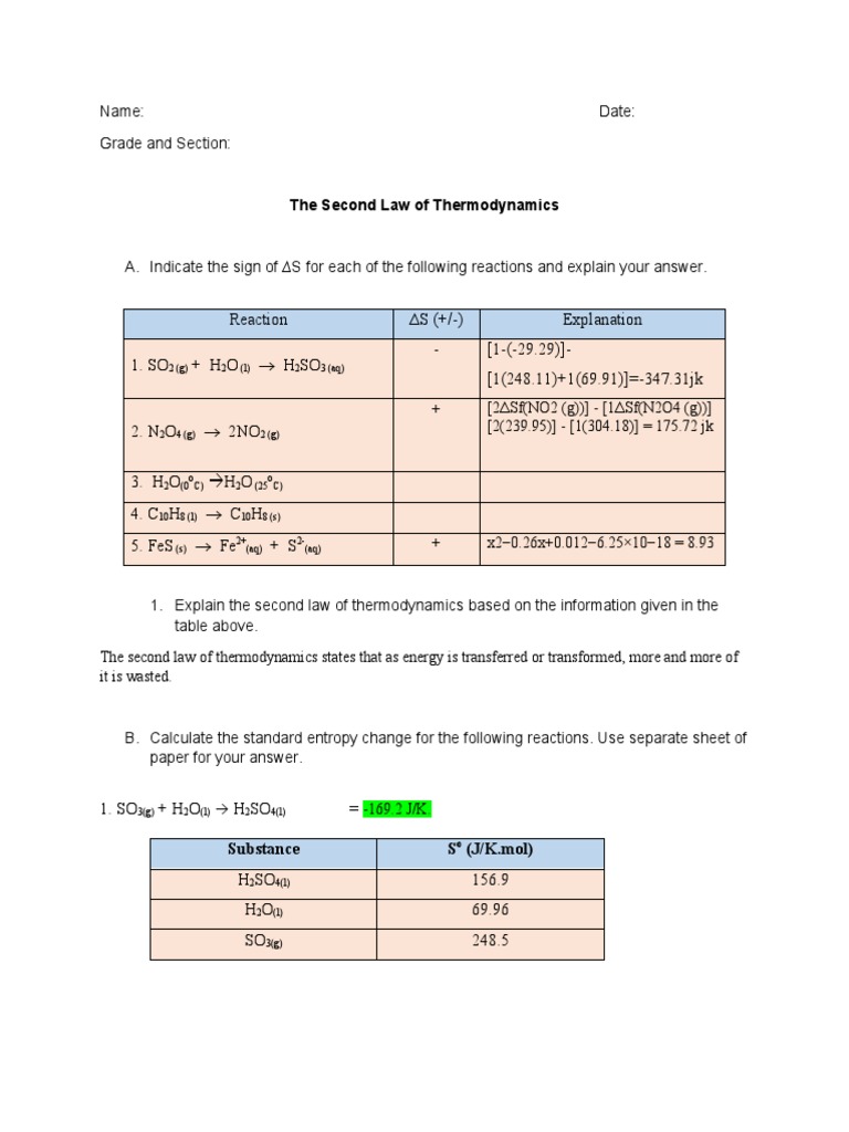 Activity-The Second Law of Thermodynamics | PDF | Science & Mathematics