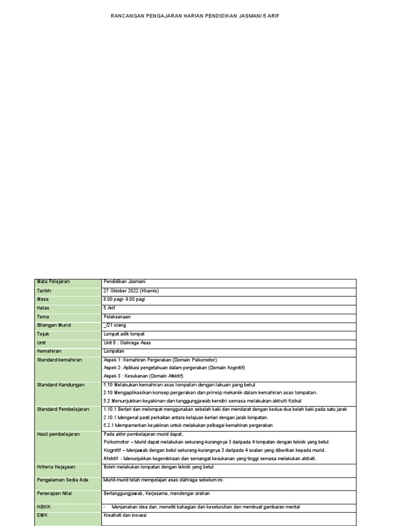 RPH PJ Tahun 5 M11 | PDF