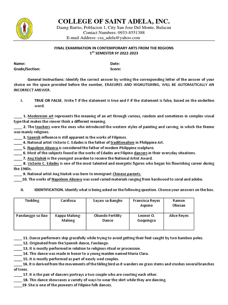 Cpar Final Written Exam 1 | PDF | Dances | Philippines