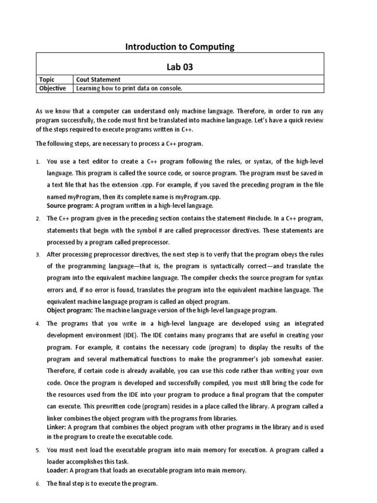 Lab Cout Statment | PDF | Programming | Computer Program