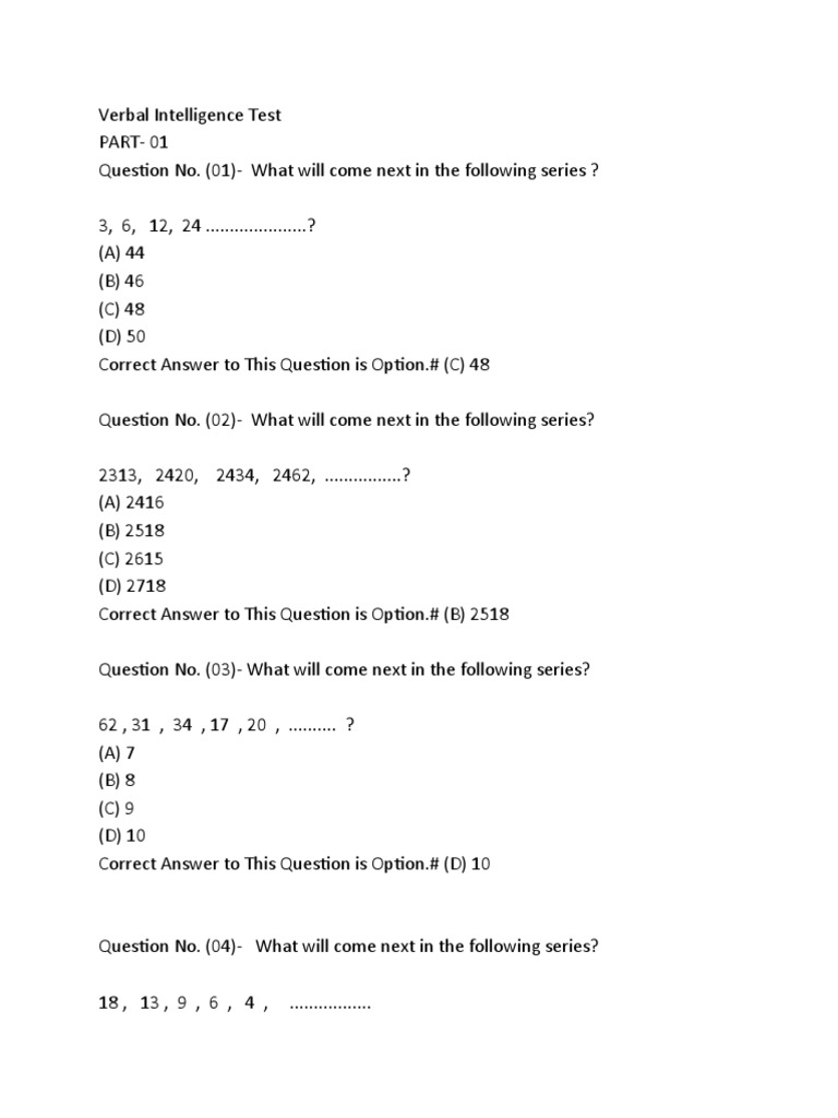 Verbal Intelligence Test | PDF