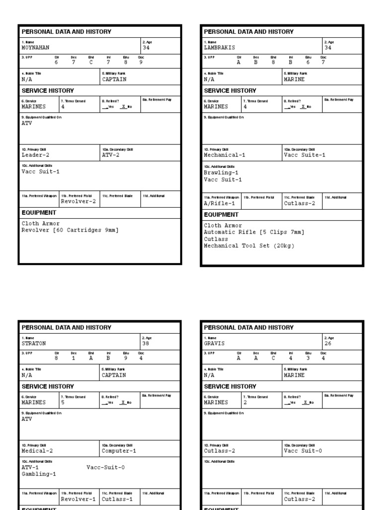 Classic Traveller Hard Light Pregens and Character Sheet | PDF
