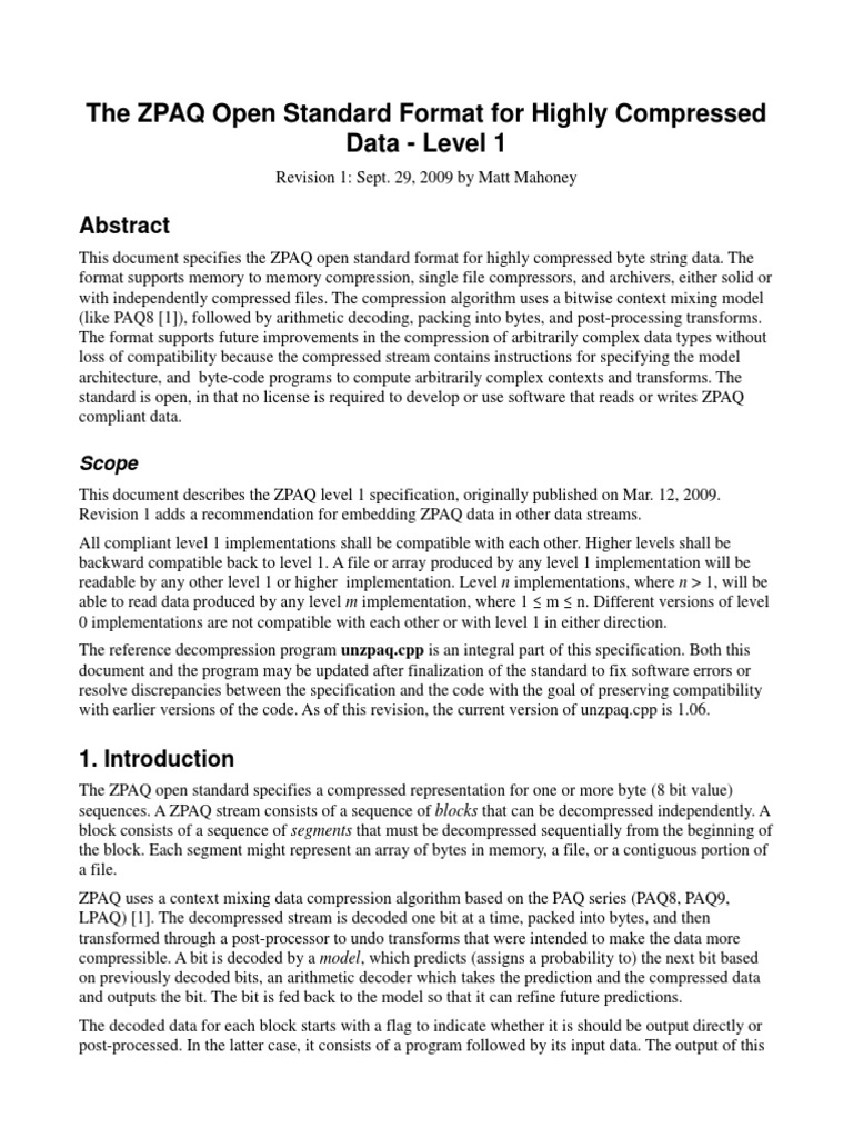 Zpaq 1 | PDF | Data Compression | Information Age