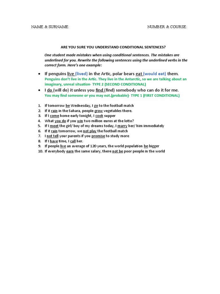 Conditional Sentences Type 1 2 Practice | PDF