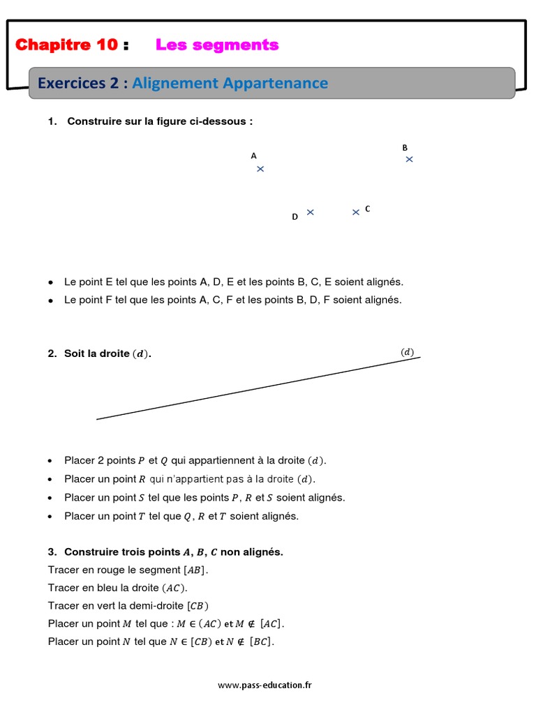 Exercices 6ème Alignement Appartenance Les Segments | PDF ...