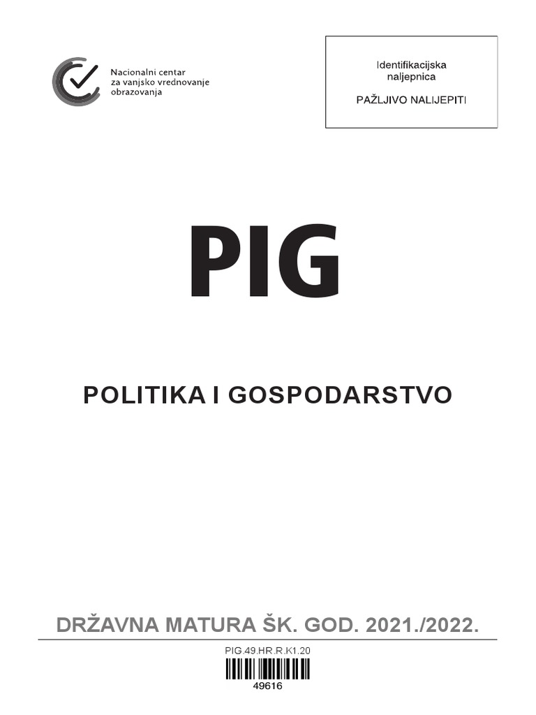 Politika I Gospodarstvo: DRŽAVNA MATURA ŠK. GOD. 2021./2022 | PDF