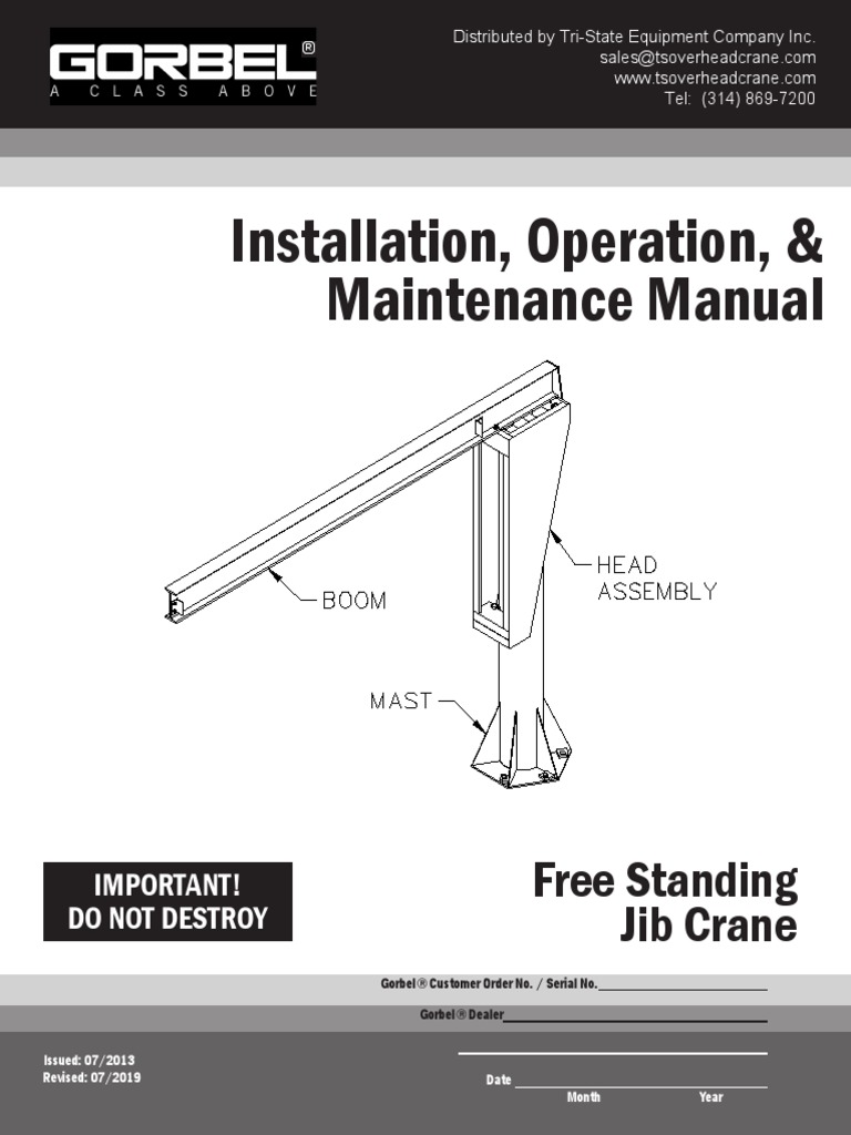 Gorbel Free Standing I Beam Jib Crane Manual | PDF | Crane (Machine) | Screw