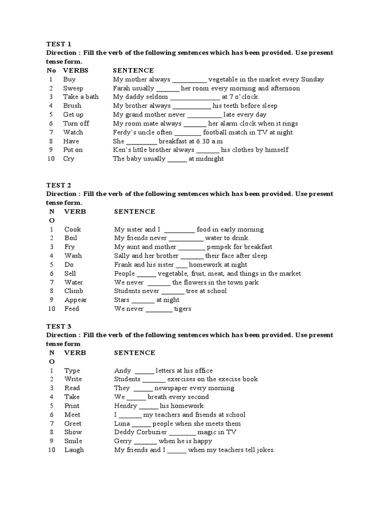 Exercise of Present Tense | PDF