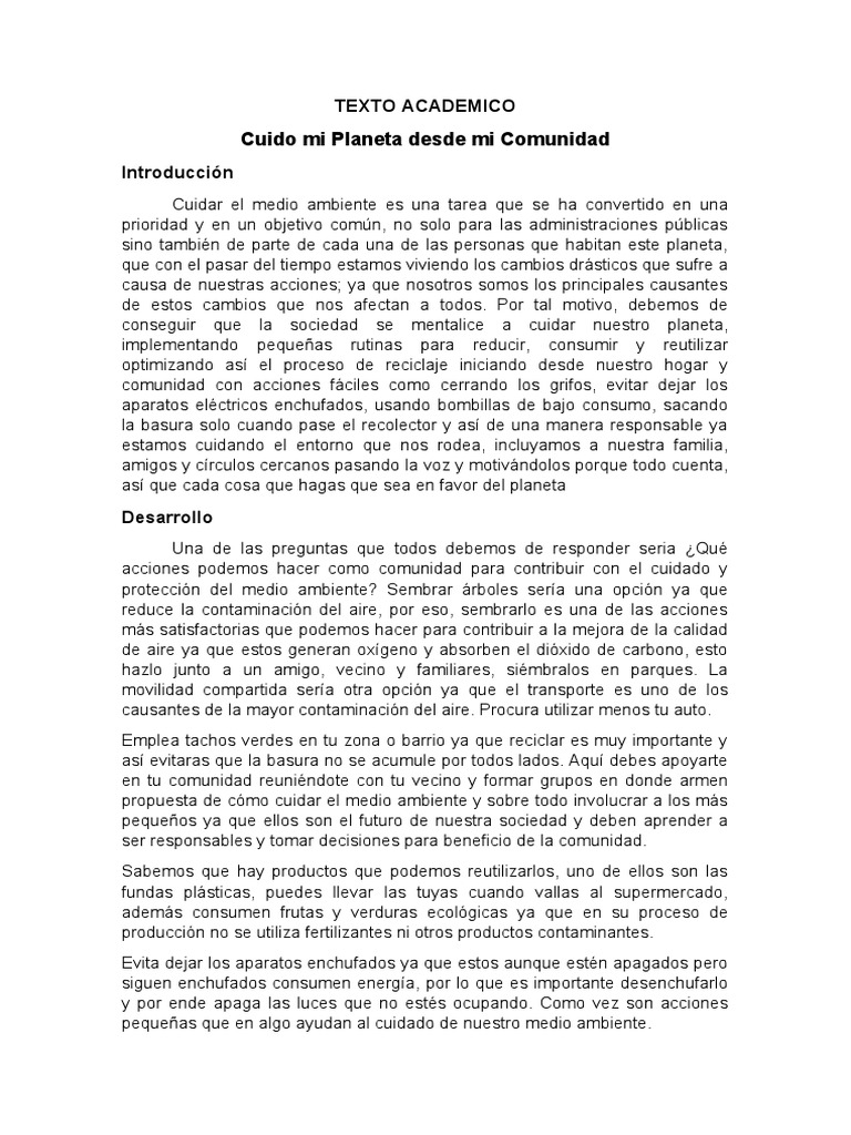 Texto Academico de Lengua XD | PDF | Residuos | Entorno natural