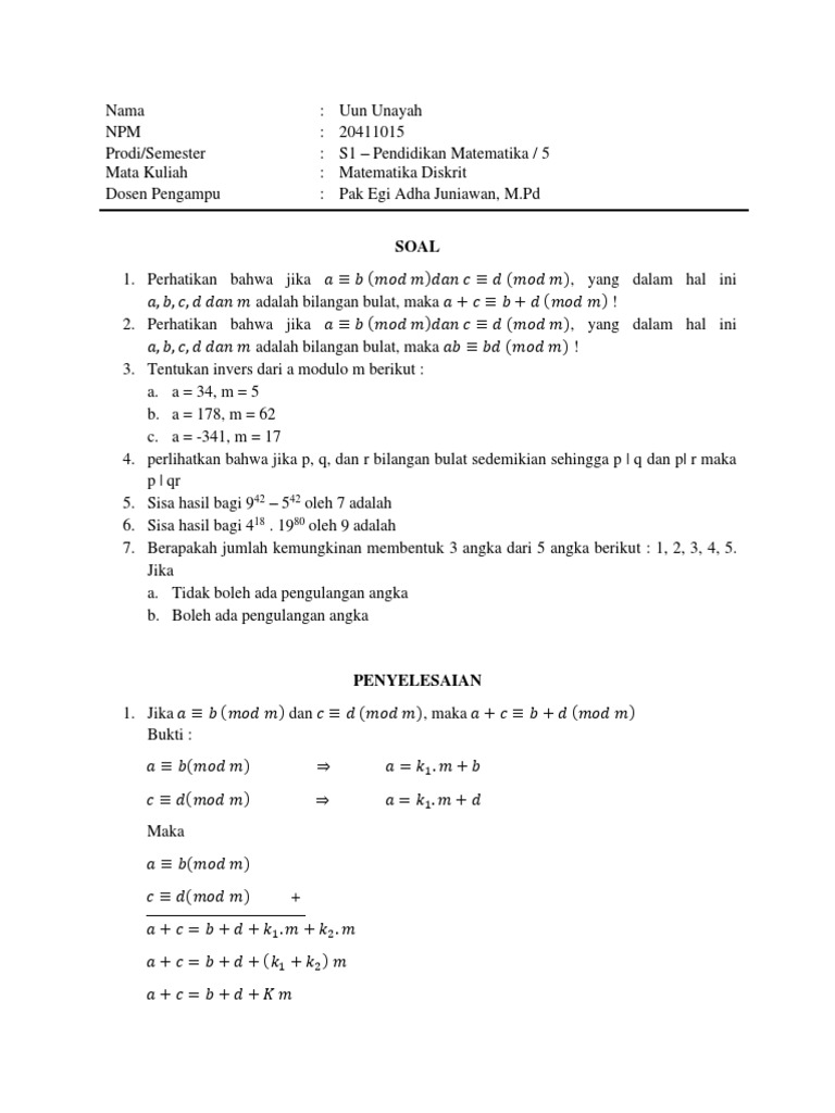 MTK Diskrit Uun Unayah | PDF