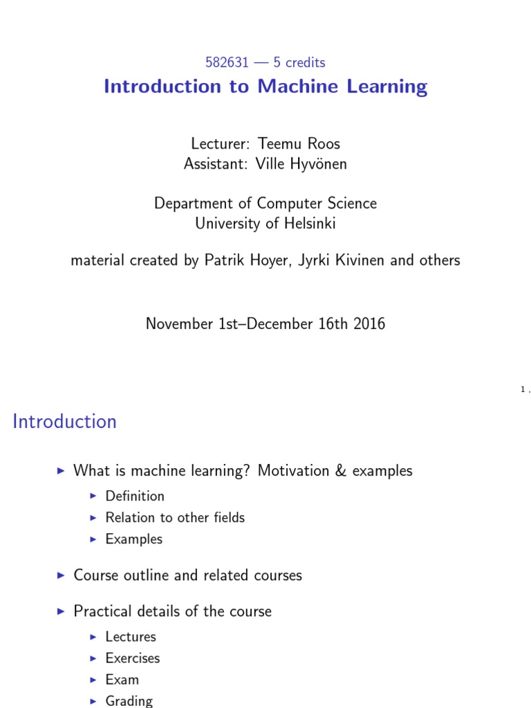 Helsenki - Intro To ML | PDF | Machine Learning | Statistics