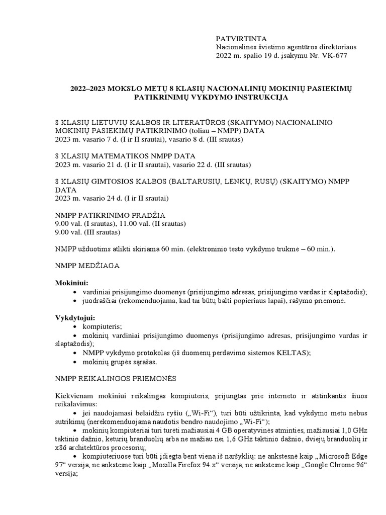 2022-2023 8 NMPP Vykdymo Instrukcija 2022-10-13 Red | PDF