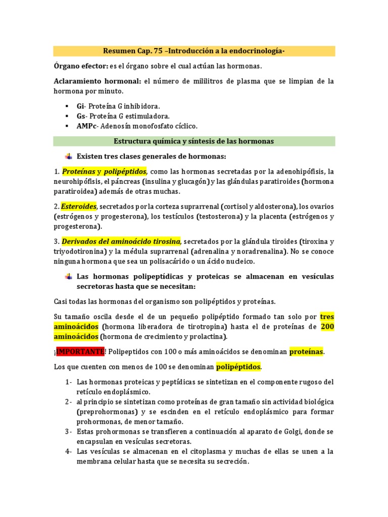 Resumen Cap. 75 - Introducción A La Endocrinología | PDF | Hormona | Receptor (Bioquímica)