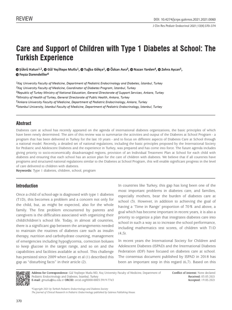 Care and Support of Children With Type 1 Diabetes at School | PDF ...