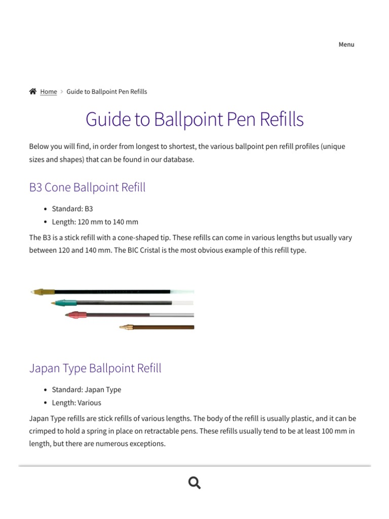 Guide To Ballpoint Pen Refills - The Pen Refill Guide | PDF | Office Equipment | Writing Implements