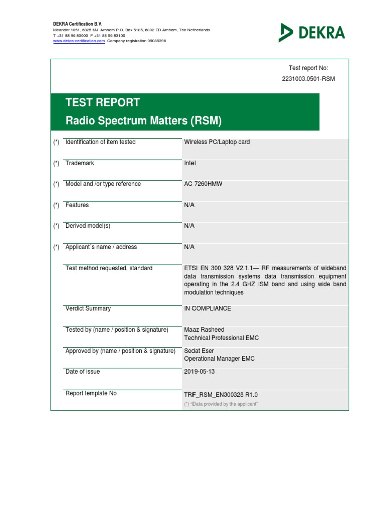 Test Report EN300328 | PDF | Ieee 802.11 | Radio