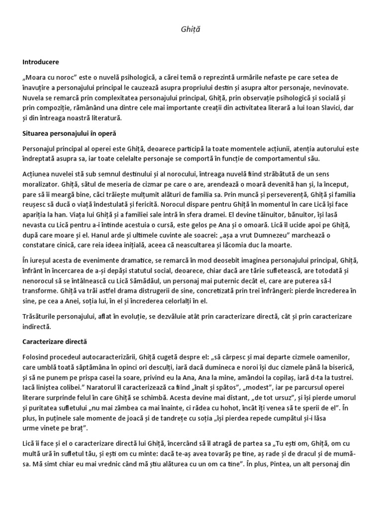 Moara Cu Noroc Caracterizare - Ghita | PDF