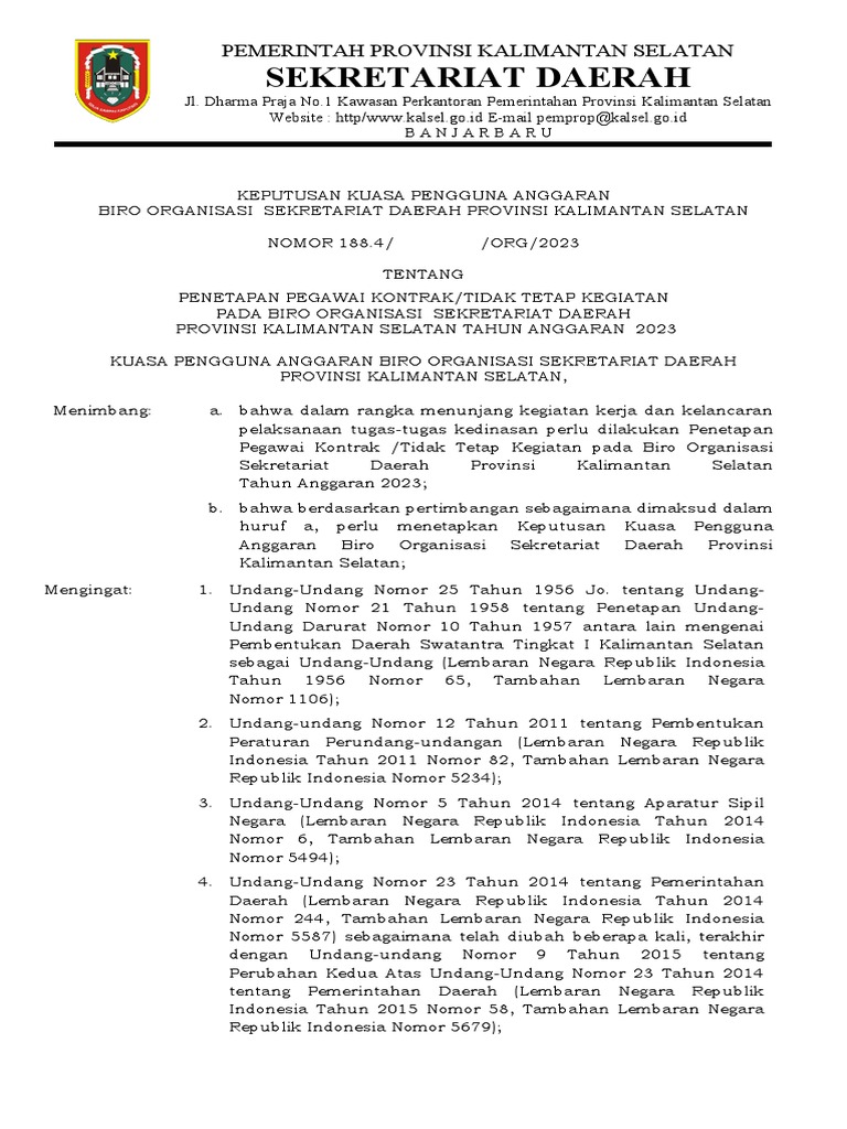 Contoh SK Kontrak | PDF