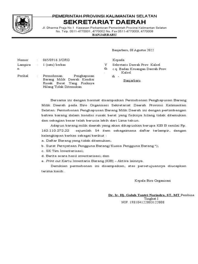 Contoh Format Surat Permohonan Pemusnahan | PDF