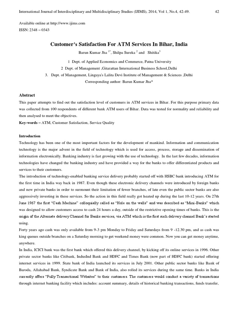 Research Paper On Customer Satisfaction On Atm Services | PDF
