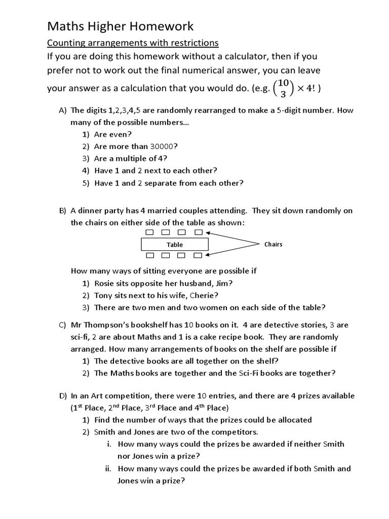 12H Counting Arrangements HWK | PDF | Teams | Ball Games