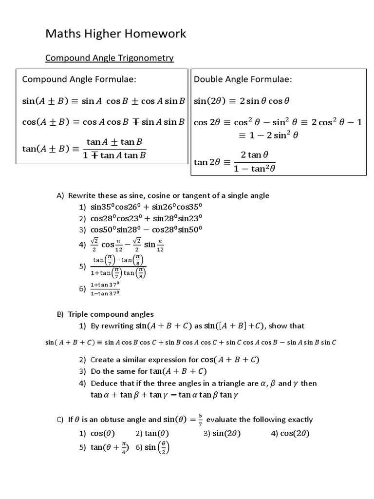 12H Compound Angles Trig HWK | PDF