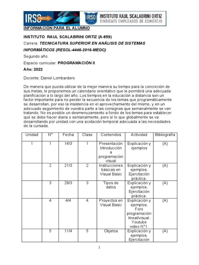 Programación II - Plan de Trabajo Vertical - Información para El Alumno ...