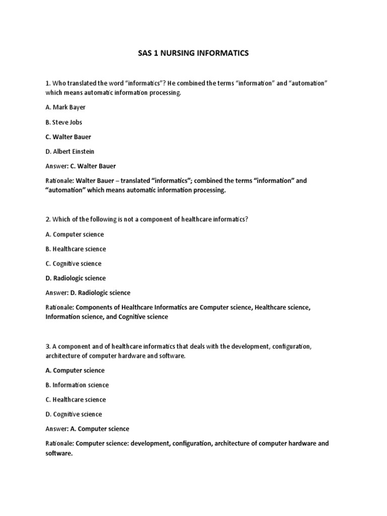 Nursing Informatics Quiz Overview | PDF | Computer Science | Electronic ...