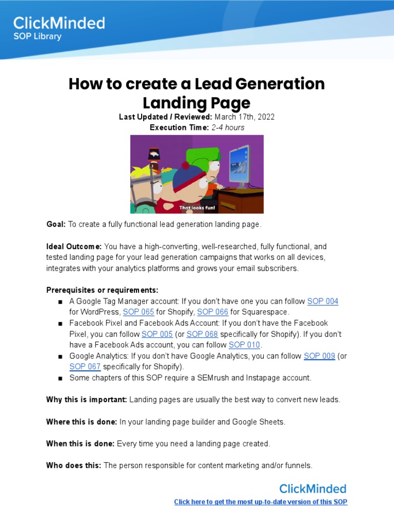 SOP 047 - How To Create A Lead Generation Landing Page | PDF | Software Development ...
