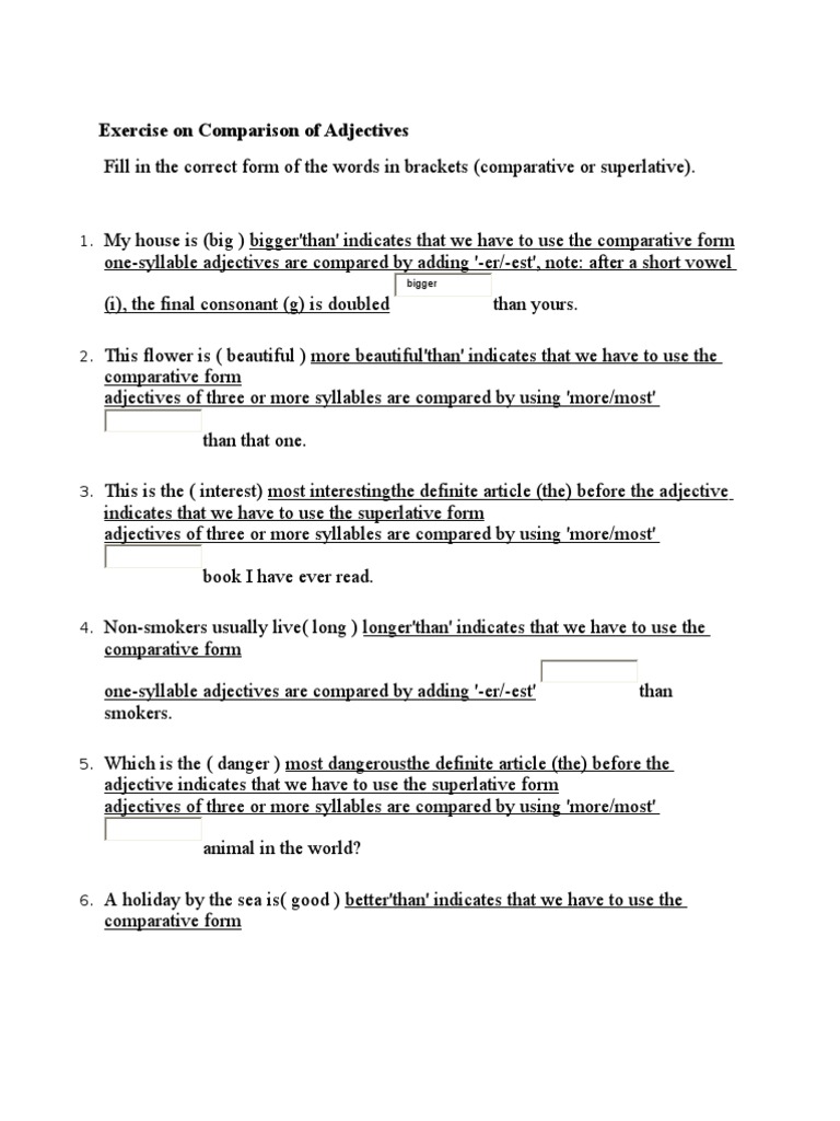 Comparison of Adjectives Exercise | PDF | Adjective | Philology