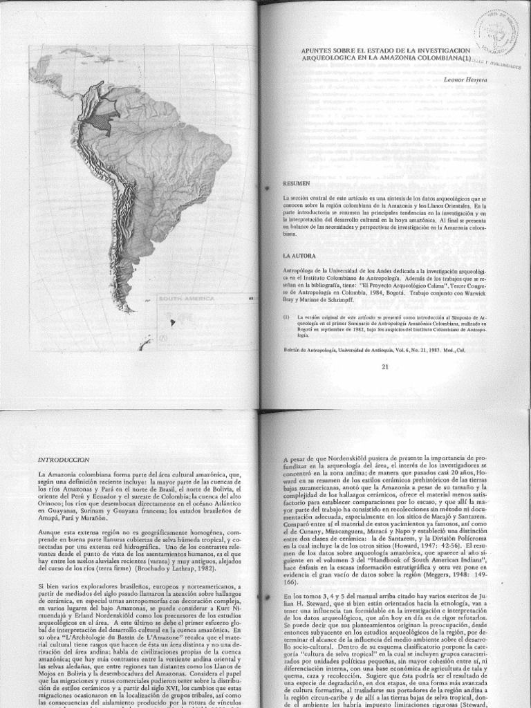 Resumen de la investigación arqueológica en la Amazonia colombiana | PDF | Colombia | Ciencias ...