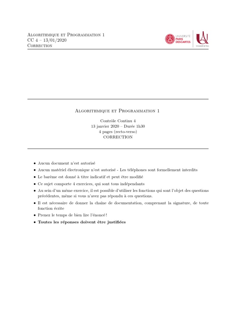 Exam D'algorithme Et Programmation | PDF