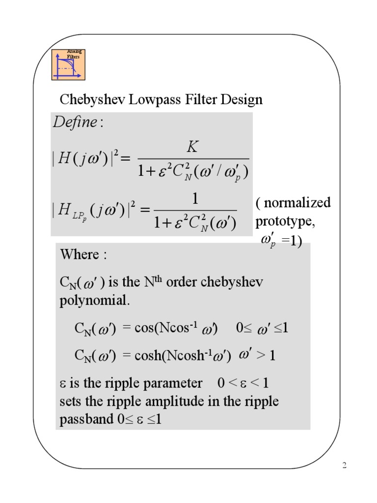 Chevishev Filter Design | PDF | Electrical Engineering | Telecommunications Engineering