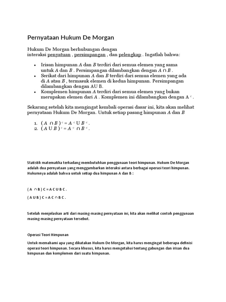 Pernyataan Hukum de Morgan | PDF