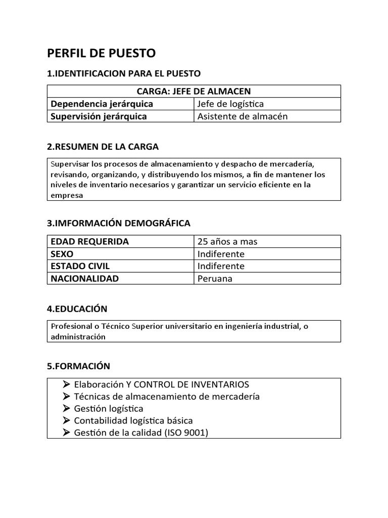 Perfil de Puesto | PDF