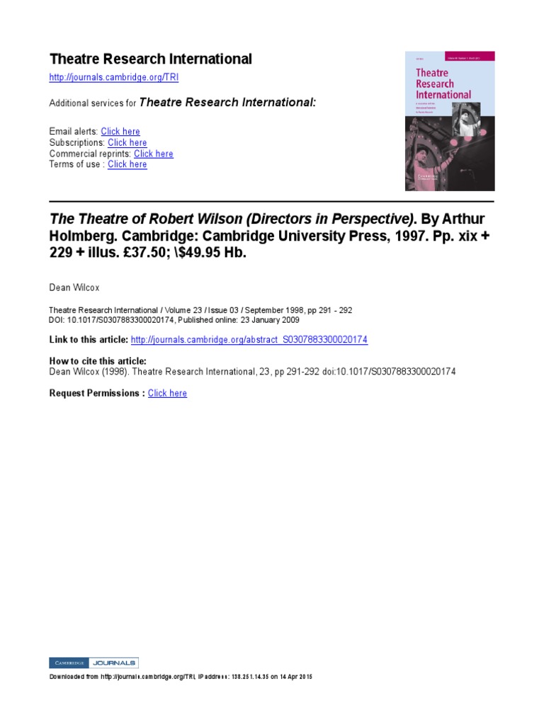 Robert Wilson Theatre Review | PDF