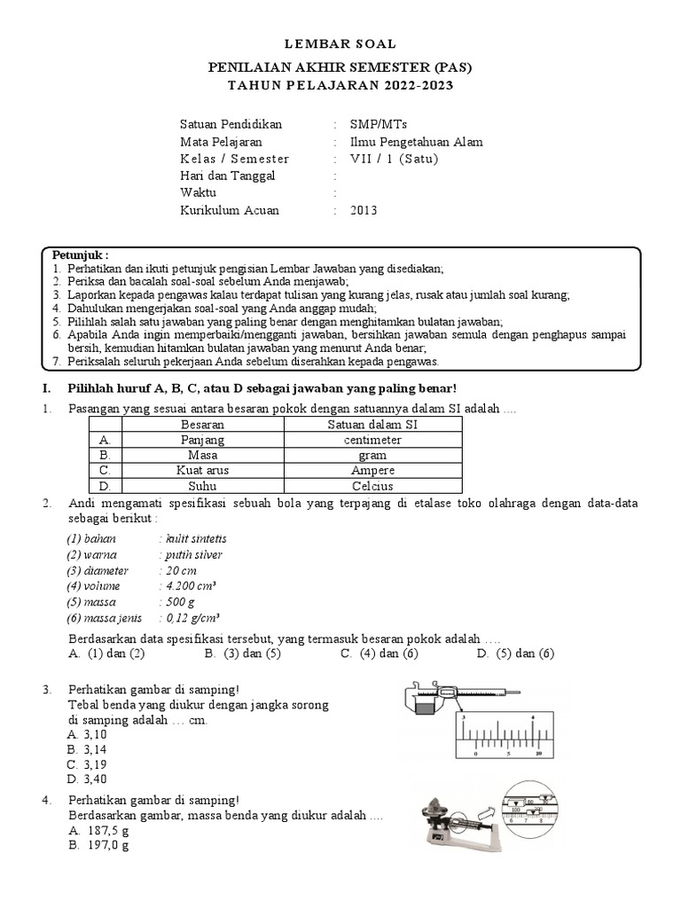 Soal Pas Ipa Kelas 7 2022-2023 | PDF