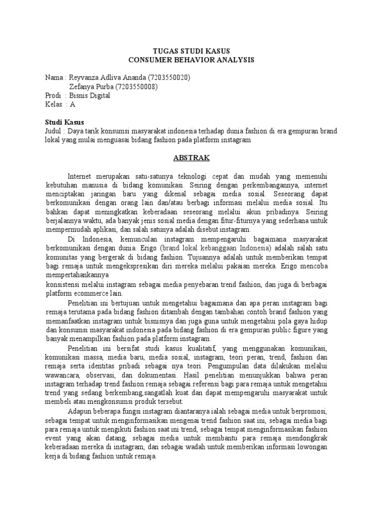 Studi Kasus - Consumer Behavior Analysis | PDF Studi Kasus - Consumer Behavior Analysis | PDF