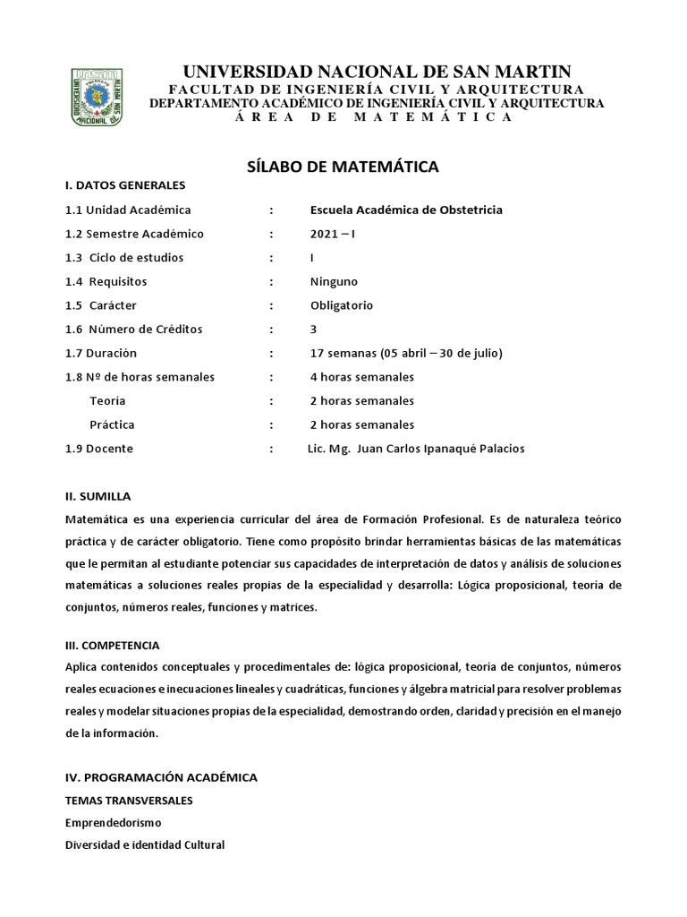 Silab Mat Obstetricia 2021 I | PDF | Función (Matemáticas) | Ecuaciones