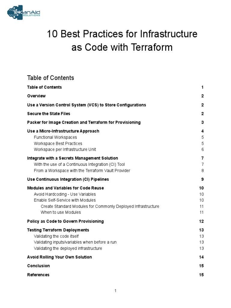 10 Best Practices For Infrastructure As Code With Terraform | PDF | Version Control | Cloud ...